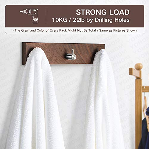 YOHOM Key Holder for Wall Adhesive Coat Hanger with Hooks Wood Hat Rack Wall Mounted Towel Hook Rail Organizer for Robe Washcloth Closet Entryway Door Kitchen Hallway