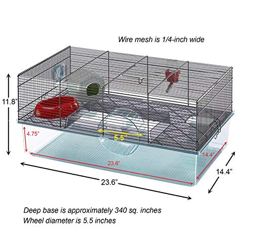 Favola Large Hamster Cage Includes Free Water Bottle, Exercise Wheel, Food Dish & Hamster Hide-Out Measures 23.6L x 14.4W x 11.8H-Inches & Includes 1-Year Manufacturer's Warranty