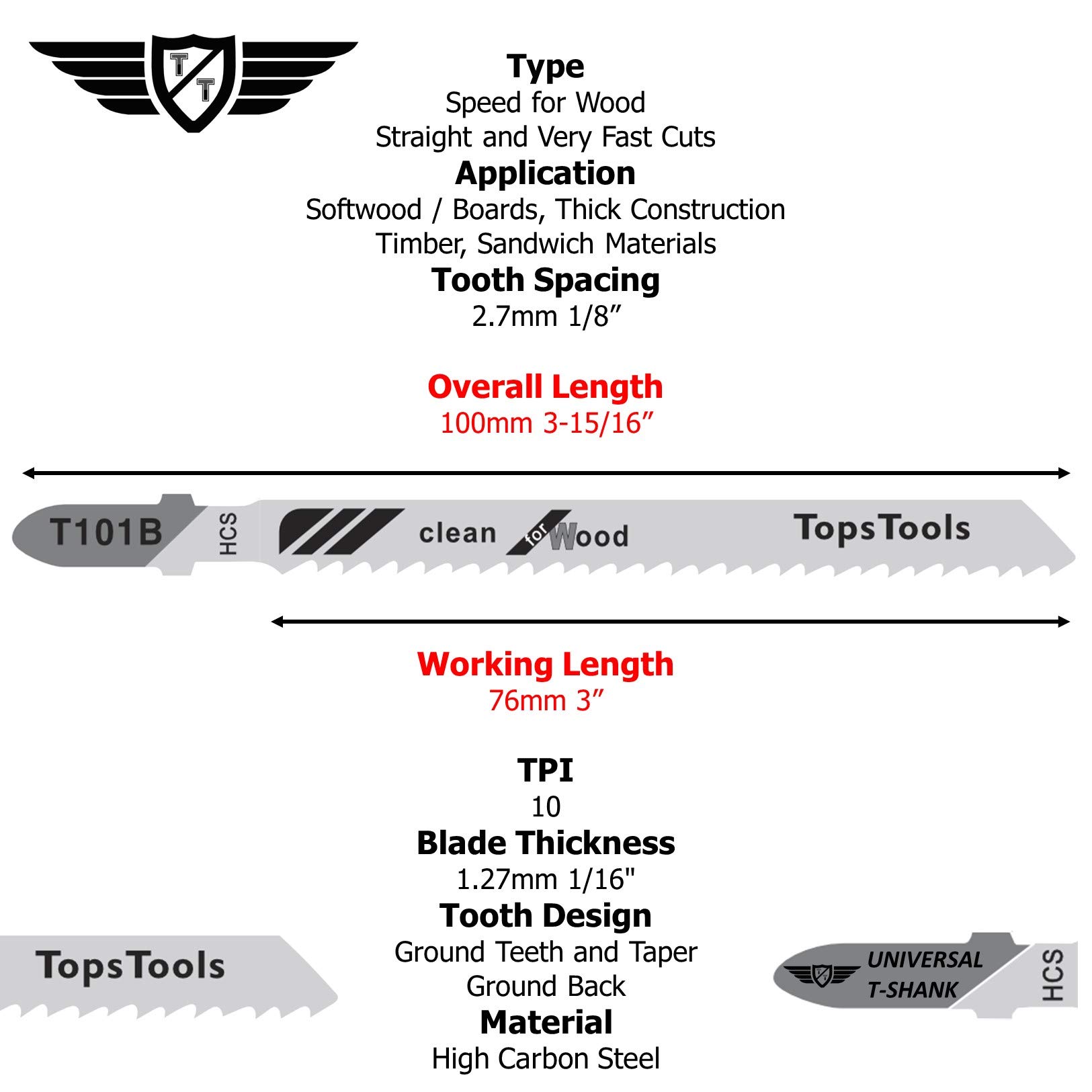 25 x TopsTools T101B Jigsaw Blades for Bosch, Dewalt, Makita, Milwaukee and many more