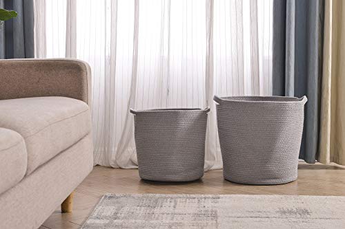 Grey-Clothes Basket with Handles, Laundry Basket, Hampers for Laundry, Grey Rope Basket Grey, Woven Blanket Basket, Toy Baskets, Floor Basket, Towel Basket, Environmental Protection Material