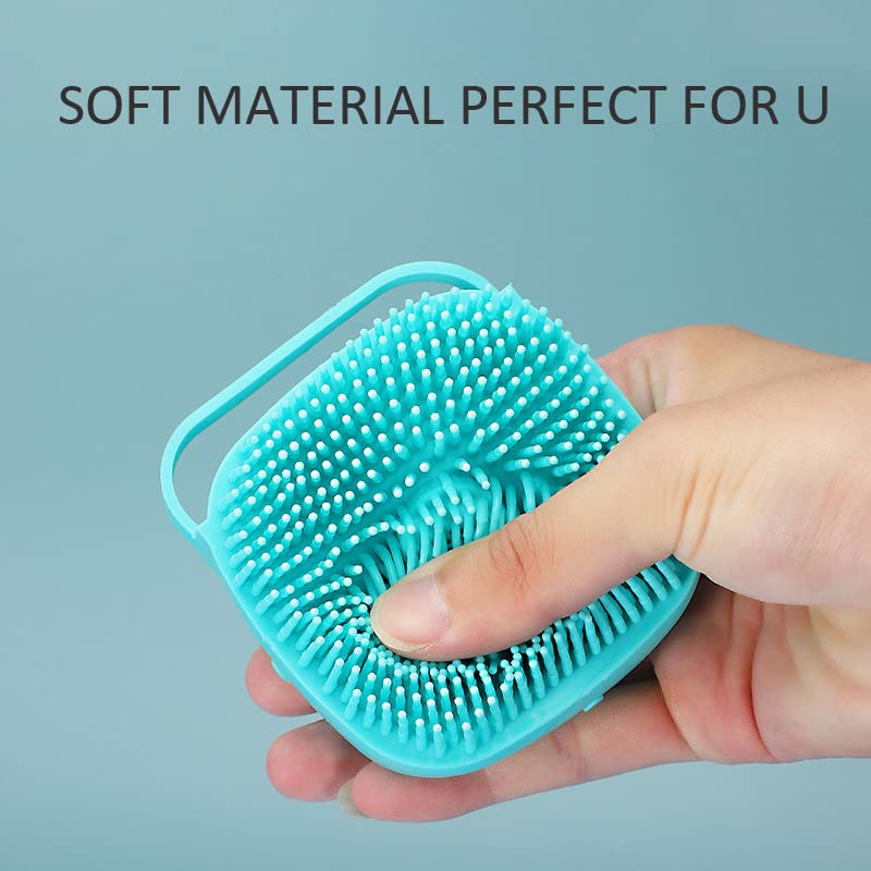 Bath Brush Scrubber Soft Silicone Pet Shower Grooming Shampoo Massage Dispenser For Short Long Haired Dogs And Cats (Blue+Pink)