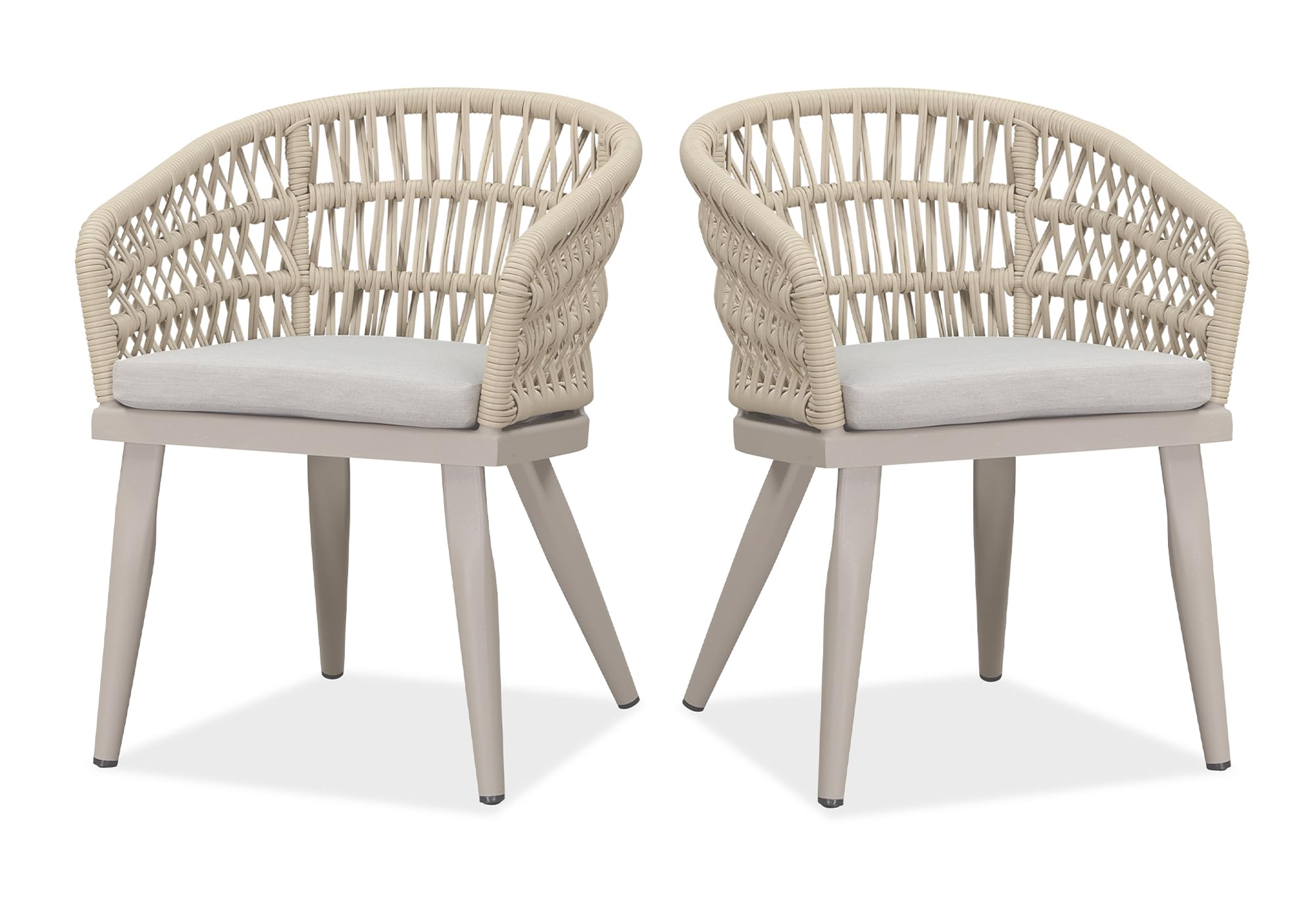 PURPLE LEAF 2 Pieces Patio Dining Chair All-Weather PE Rattan Aluminum Frame for Lawn Garden Backyard Deck Outdoor Dining Chair, Champagne