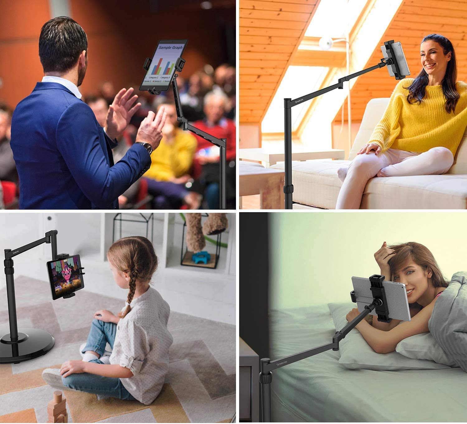 Smatree Tablet Floor Stand, 360 Degree Rotating with Height Adjustable Stand Compatible with 9-13 inch Ipad Pro/Air/Mini 2024, 12.4-11 inch Samsung Galaxy Tab S10/S9/S8, Surface Pro 11, eBook Reader