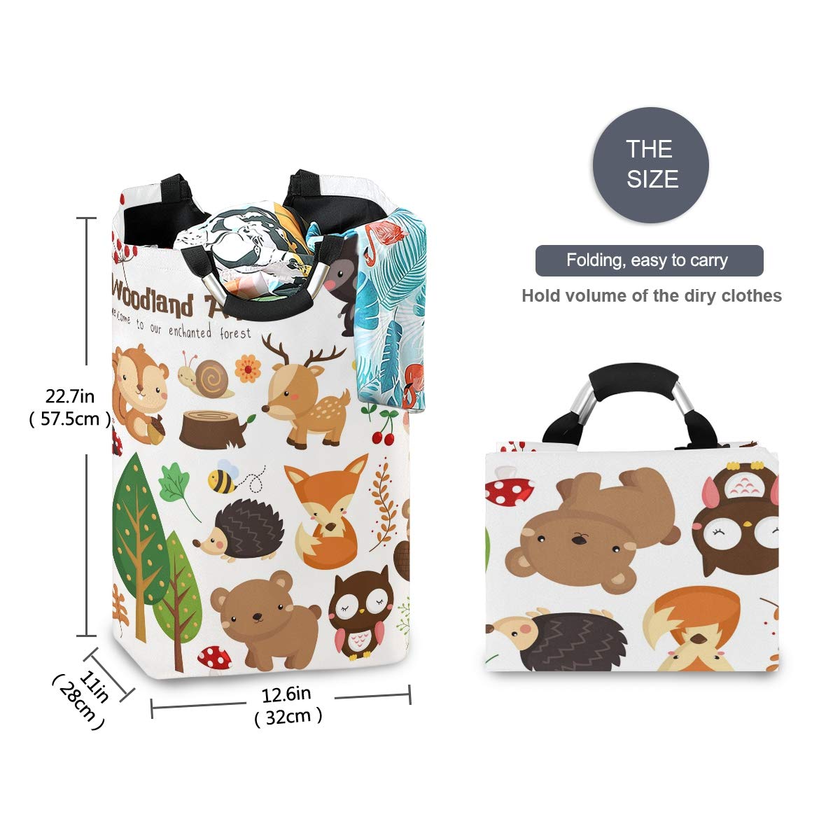 OREZI Woodland Animal Laudry Hamper,Waterproof and Foldable Laundry Bag for Storage Dirty Clothes Toys in Bedroom,Bathroom Dorm Room
