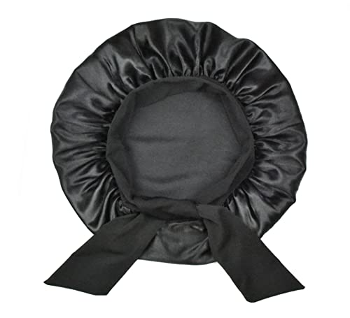 Silk Bonnets Satin Bonnet for Women Curly Hair Covers Large Sleep Hair Bonnets Sleeping Night Cap Silk Bonnet with Tie Band Black