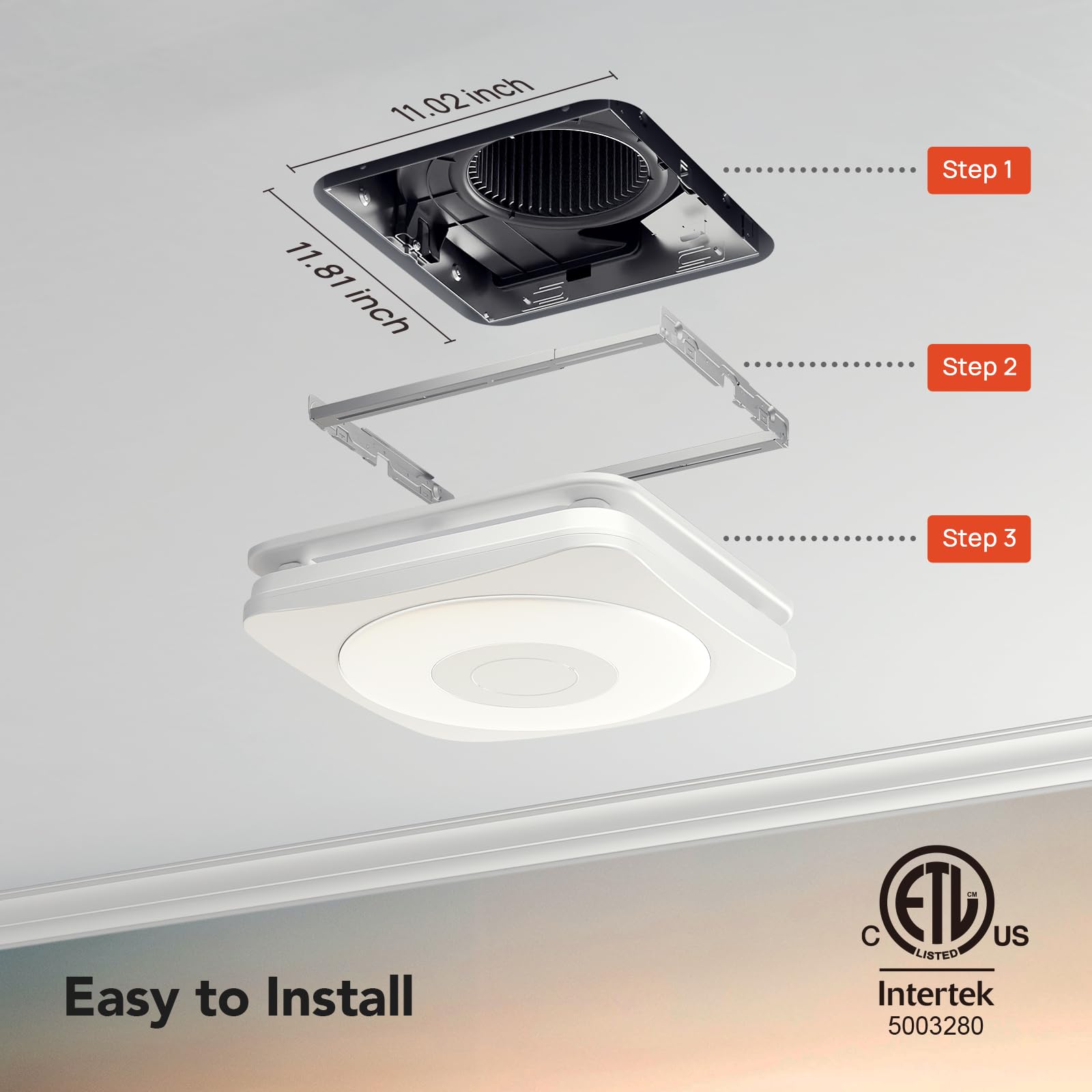 OREiN OL003 Bathroom Exhaust Fan with Light, 40W Bathroom Fan with Humidity Sensor, 160 CFM 1.0 Sones Bathroom Vent Fan with Light for Home, 1500lm LED Light 3000K/4000K/5000K Selectable & Nightlight