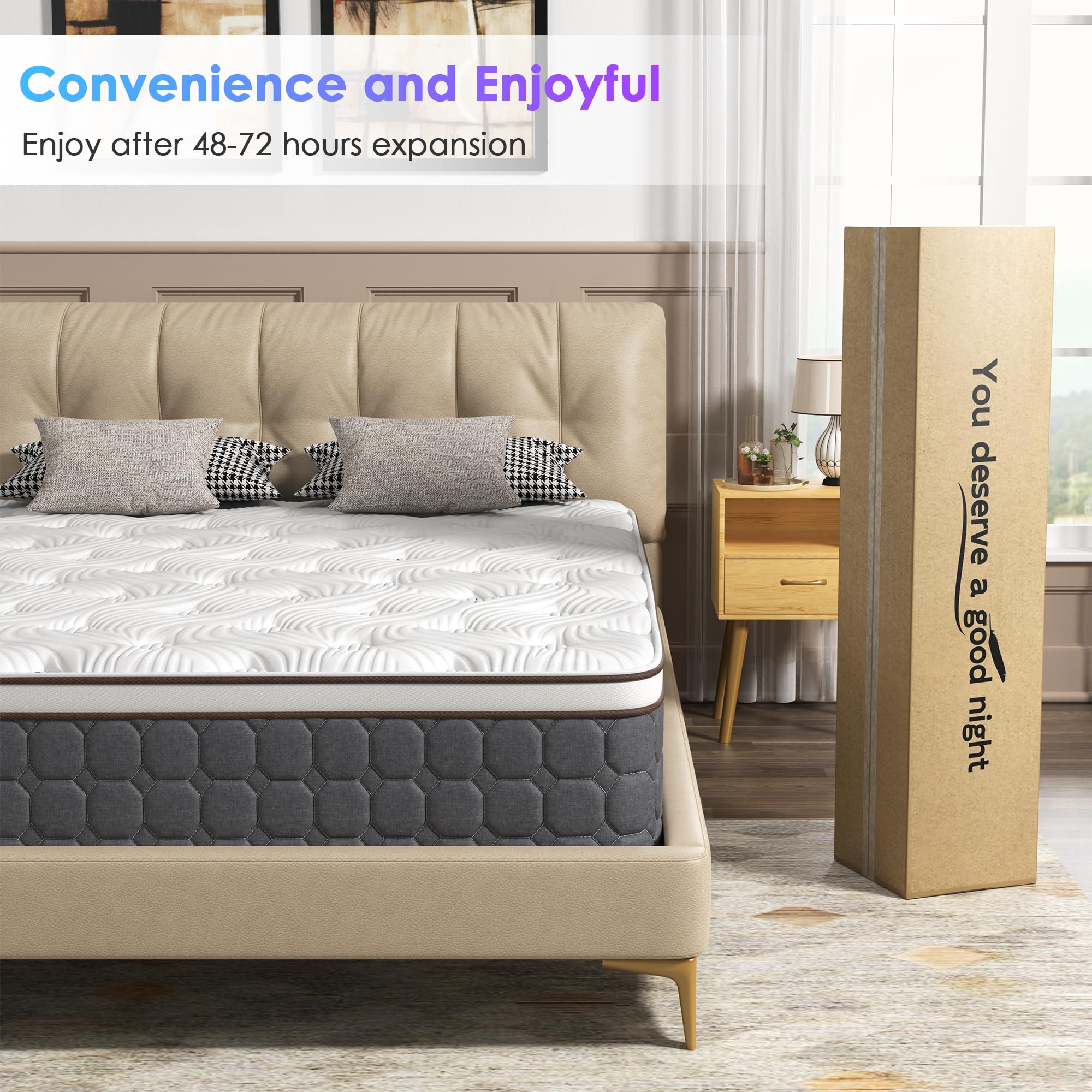 MPZHJENS Queen Mattresses, 12 Inch Hybrid Queen Size Mattress, Queen Bed Mattress with Memory Foam and Pocket Spring, CertiPUR-US