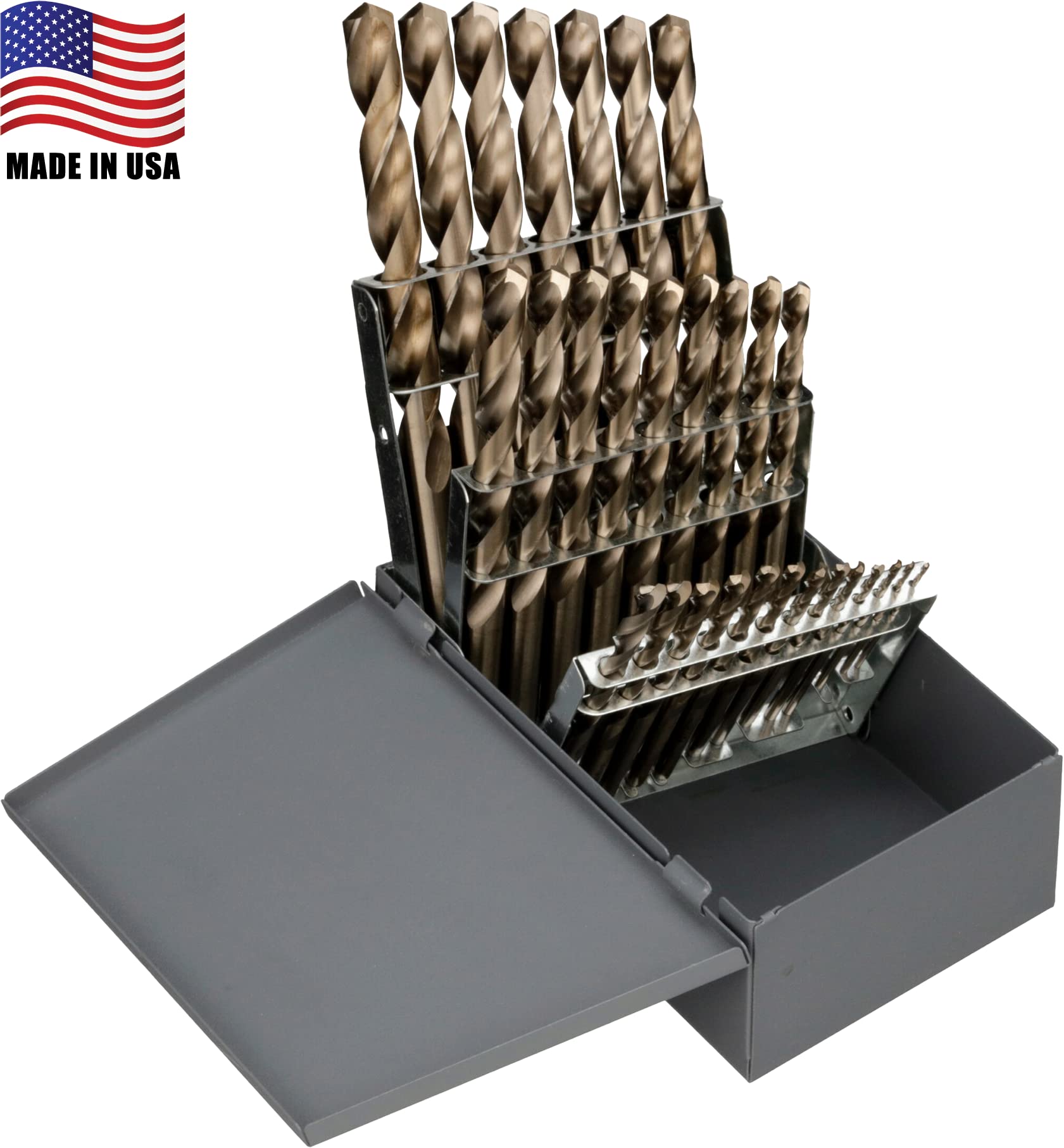 Chicago Latrobe 57850 550 Series Cobalt Steel Jobber Length Drill Bit Set with Metal Case, Gold Oxide Finish, 135 Degree Split Point, Inch, 29-piece, 1/16" - 1/2" in 1/64" increments