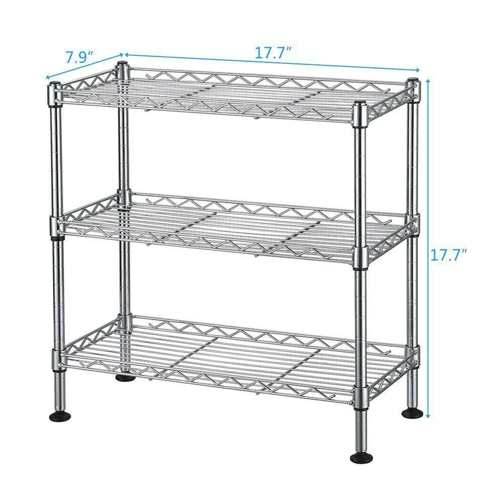 3 Tier Wire Shelving Rack Shelf Adjustable Commercial Garage Kitchen Storage