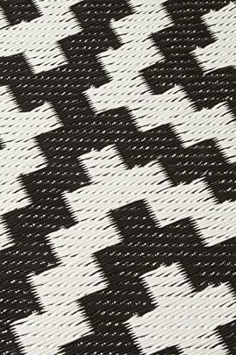 FH Home Outdoor Rug - Waterproof, Fade Resistant, Reversible - Premium Recycled Plastic - Geometric - Porch, Deck, Balcony, Mudroom, Laundry Room, Patio - Aztec - Black & White - 3 x 5 ft