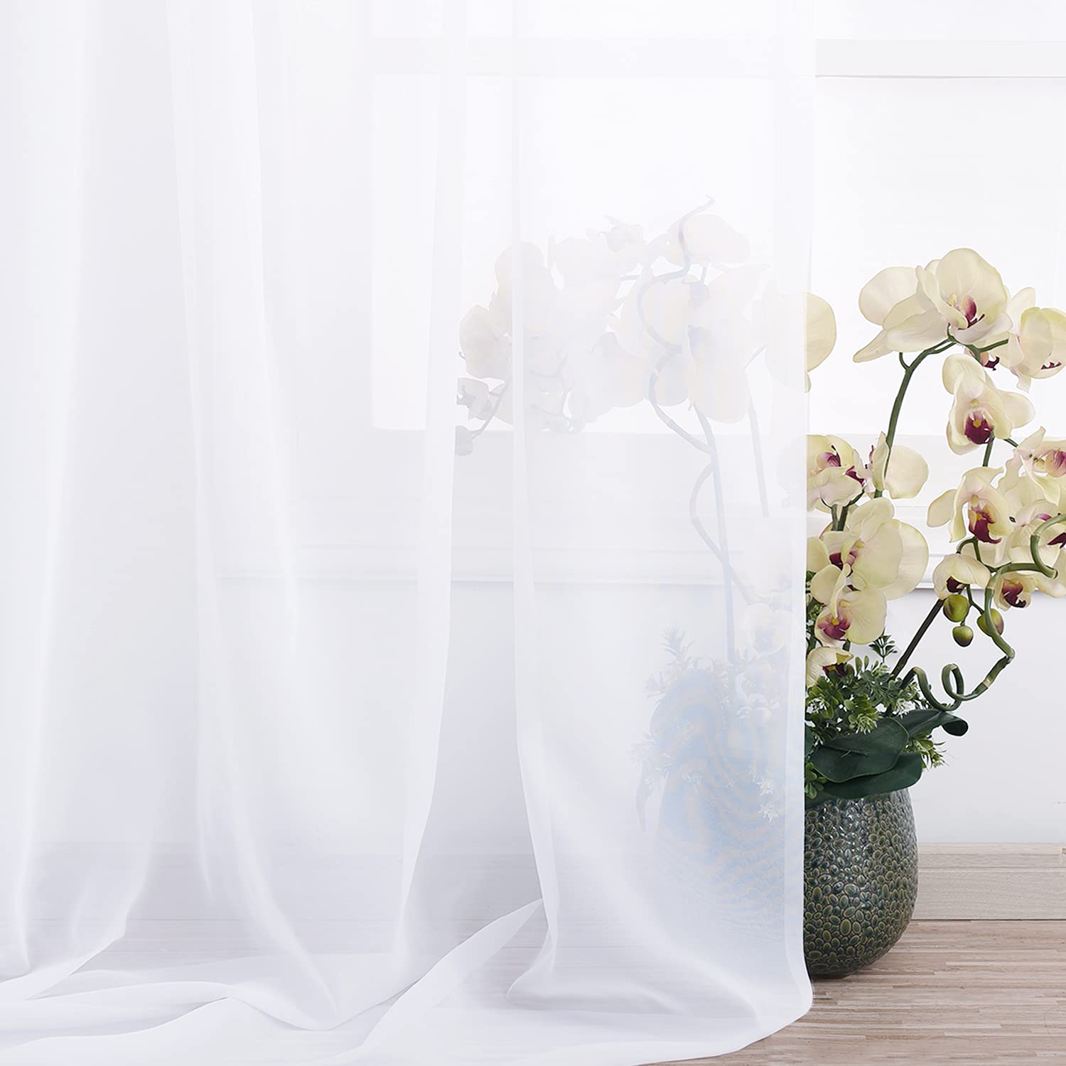 NICETOWN White Sheer Window Scarf 216 inch Extra Long, Soft Voile Textured Bed Canopy Scarf Curtains for Event Designs/Home Decor, 60 inches Wide, Set of 2