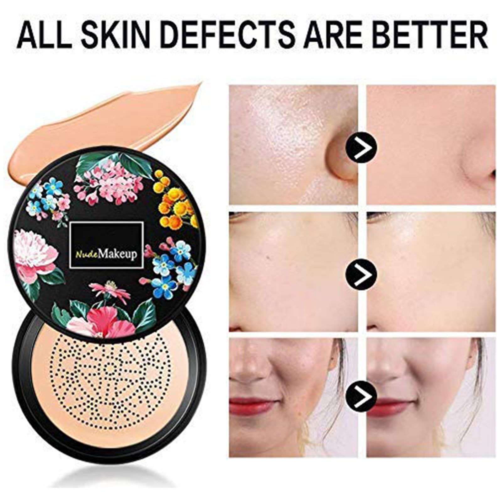 Mushroom Head Air Cushion BB Cream,Concealer Lasting Nude Makeup Moisturizing Pigment CC Liquid Foundation, Even Skin Tone Makeup Base Primer(Natural)