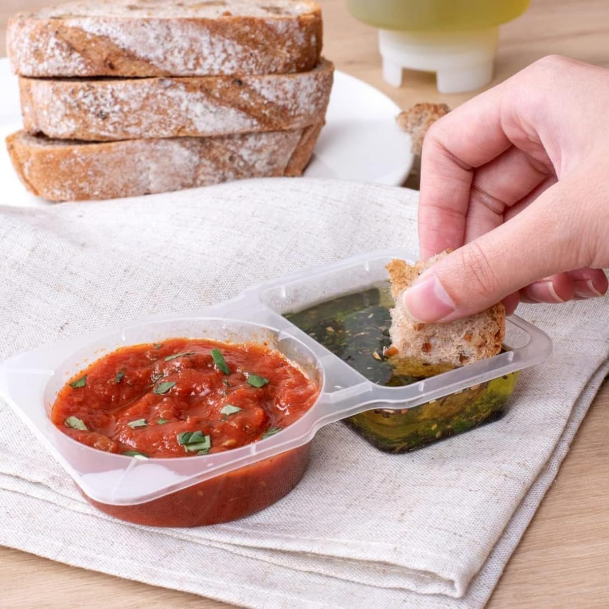 5PCS Double Compartment Condiment Containers with Lids, Portable Reusable Sauce Container,2 Compartment Snack Containers for Condiments or Dips, 2024 New Disposable 2 Compartment Snack Containers