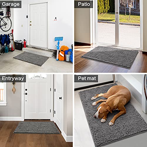 HOMEIDEAS Durable Chenille Water Absorbent Door Mat Indoor, 24x36, Machine Washable Drying Entryway Rug, Soft Dog Mat Rug, for Shoes and Pet Paws, Non-Slip Inside Doormat for Entrance, Mud Room, Grey