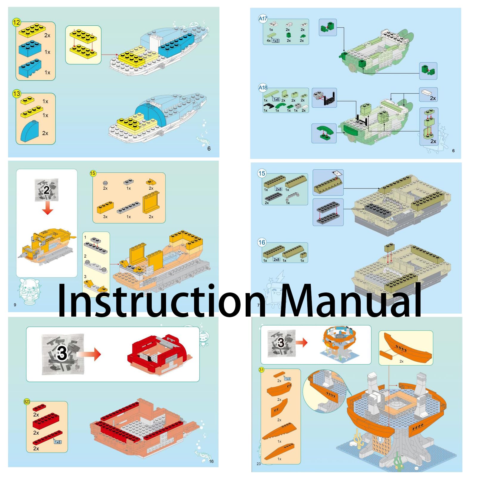 BASEPLATES for Age 6+ Building Block Octonauts Ocean Adventure Octonauts Rescue Ship GUP-E Guppy GUP-D Mobula Vehicle & Barnacles Peso 429pcs Building Brick Set-No Package Box