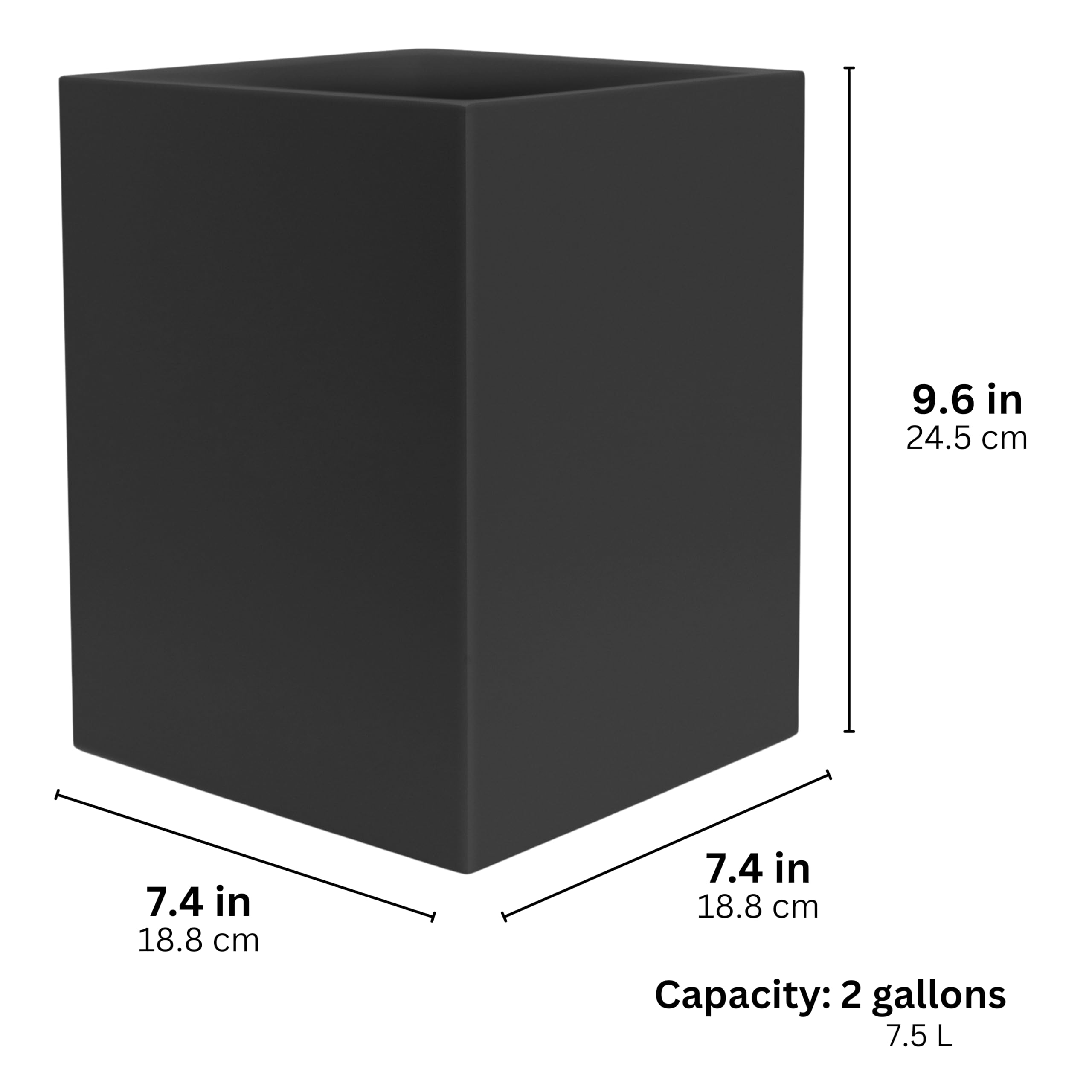 YEW DESIGN Matte Black Square Small Trash Can, 2 Gallons / 7.5L Garbage Can, Waste Basket for Home, Bathrooms, Office, Under Desk, Bedroom, Laundry Room, Kitchen, Kids Room, and Dorm