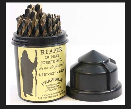 Reaper 29 Piece Set - Silo: 1/16” thru 1/2" by 64th increments and come in a unique, space-age Kevlar-plastic cassette for easy access and organization