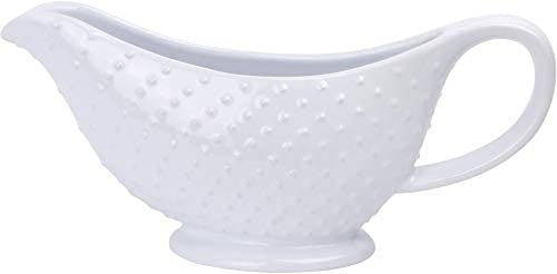 Palais Dinnerware Porcelain Easy Pour Gravy Sauce Boat - White - 8 Oz (Hobnail Design)