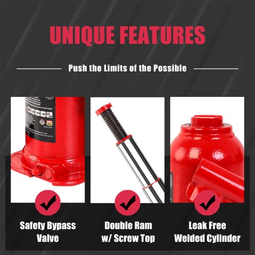 BIG RED 4 Ton (8,000 LBs) Torin Double Ram Welded Hydraulic Car Bottle Jack for Auto Repair and House Lift, Red, ATH80402XR