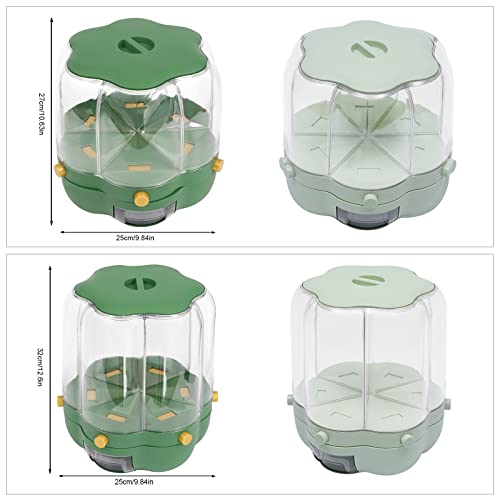 6-Grid Grain Storage Tank, 360° Rotatable Miscellaneous Grains Food Dispenser Grain Storage Box Suitable for All Beans Barley Millet And Other Granular Grains or Pet Food (Large, Light Green)
