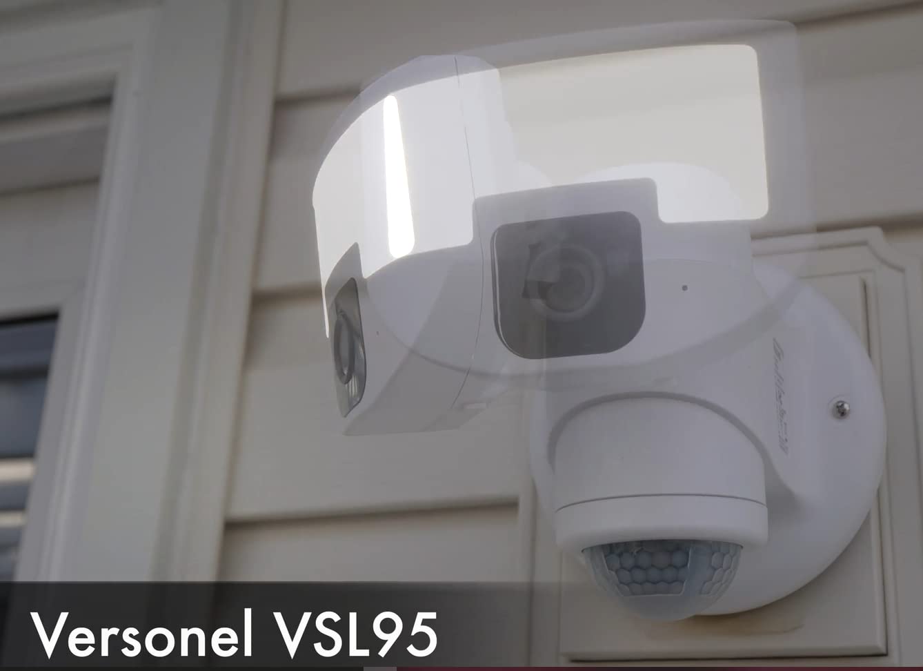 Outdoor Motion Sensor Tracking Floodlight WiFi Security LED Light Camera (White) Versonel Nightwatcher VSL95 Robotic, 1080p, NO Monthly Fees, Free App, Alexa, Google Assistant, Smart Things, 32GB SD