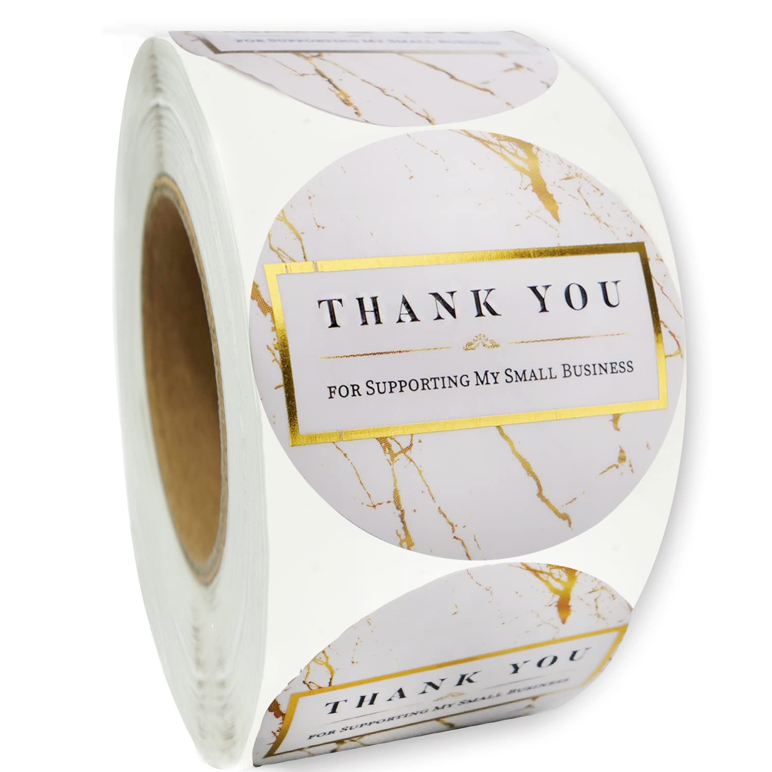 Thank You Stickers Small Business – Thank You for Supporting My Small Business Stickers – Gold Marble Design with Gold Foil Accents – 1.5" 400 Label Per Roll - Waterproof Stickers by Modern 5th