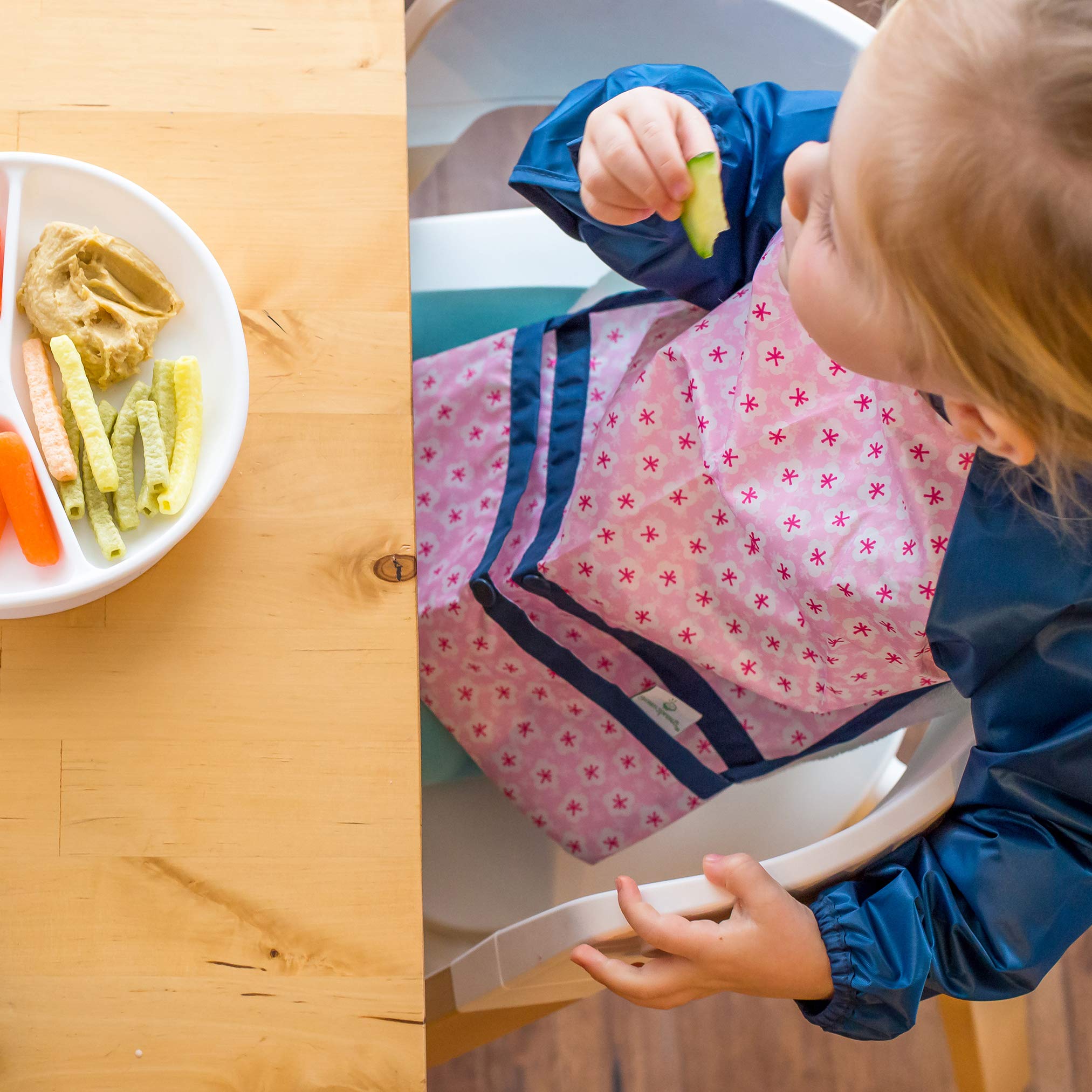green sprouts Easy-wear Long Sleeve Bib | Waterproof Protection | Flipped Pocket, Soft Material, Easy Clean Smock