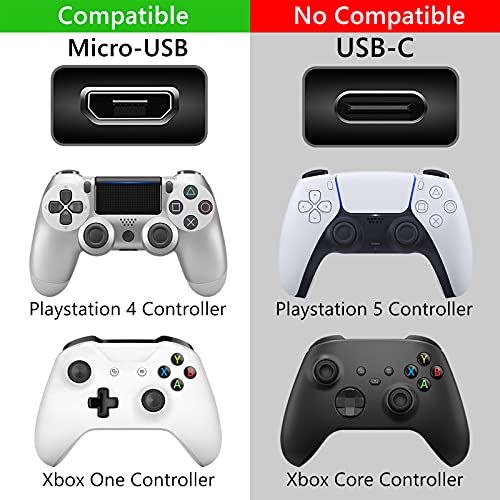 GEEKRIA Micro USB Extension Charging Cable Compatible with Playstation 4, DualShock 4, PS4 Slim/Pro, Xbox One S/X, Elite USB-A to Micro USB Splitters Charger Cord (2 Pack, 5.6FT, Black)