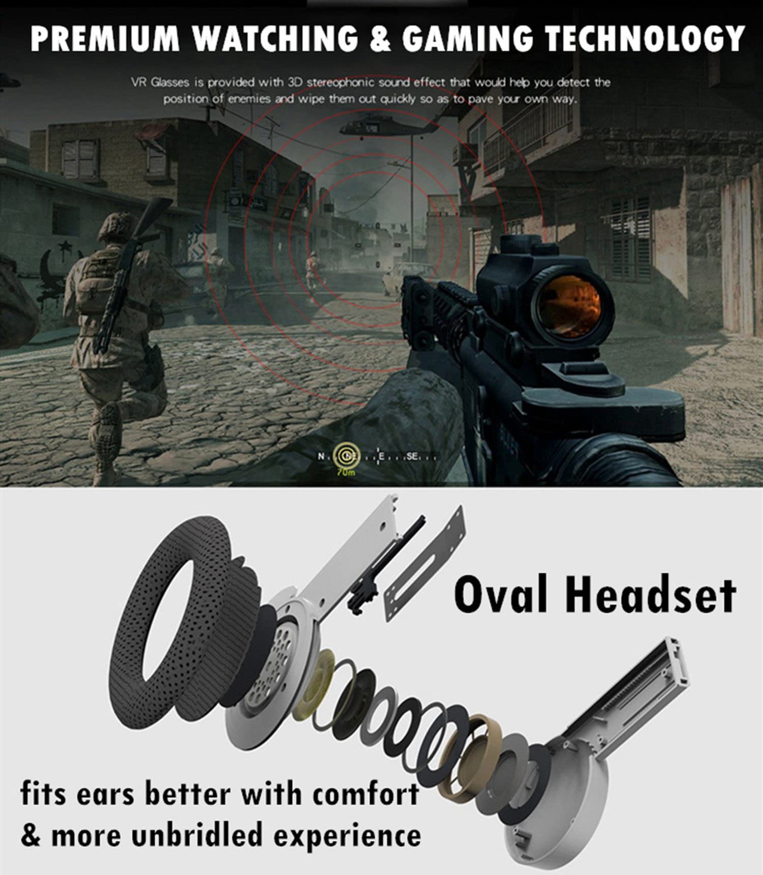 3D VR Headset Virtual Reality Goggles w/ Over Ears HiFi Headphones for iPhone 13 12 11 Pro XS Max XR X SE 8 7 6S+, Samsung Galaxy Note 10 9 8 5 4 3 S21 S20 S10 S9 Edge+ iOS & Android Cellphone, White