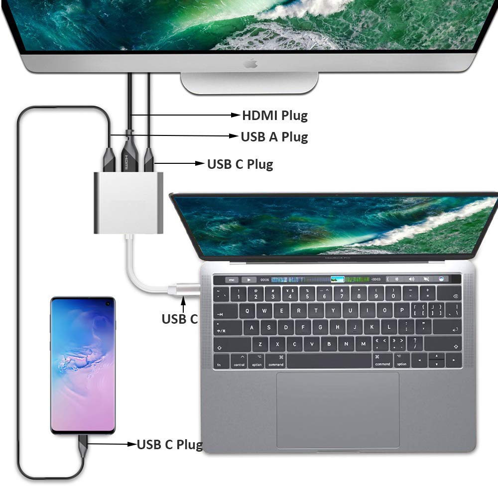 QCEs USB C to HDMI Adapter, USB-C Digital AV Multiport Adapter 4K HDMI Video Output USB 3.0 PD Charging Converter Hub Compatible with Thunderbolt 3/4 iPhone 15 Pro Max, MacBook Pro, iMac