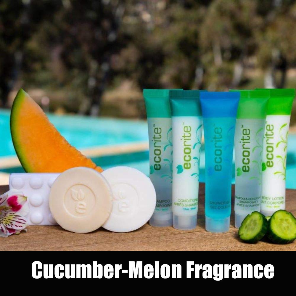 Ecorite 2 in 1 Shampoo/Conditioner with Cucumber-Melon Fragrance, Travel Size Hotel Amenities Biodegradable/Recyclable Tube, 1 fl oz/30 ml, Pack of 48