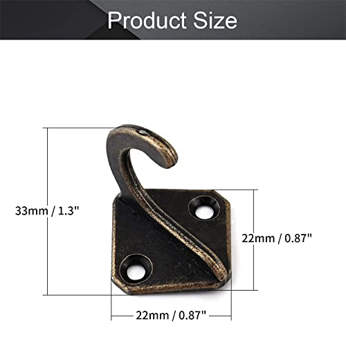 MroMax Wall Mounted Hook Robe Hooks Retro Style Square Single Clothes Hanger, Zinc Alloy, Bronze Tone 2pcs