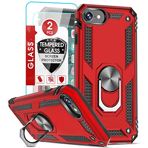 LeYi for iPhone SE 2020 Case (3rd Gen), iPhone SE Case 2022 with [2Pack] Tempered Glass Screen Protector, [Military-Grade] Phone Case with Magnetic Kickstand for iPhone SE 2022/2020, Red