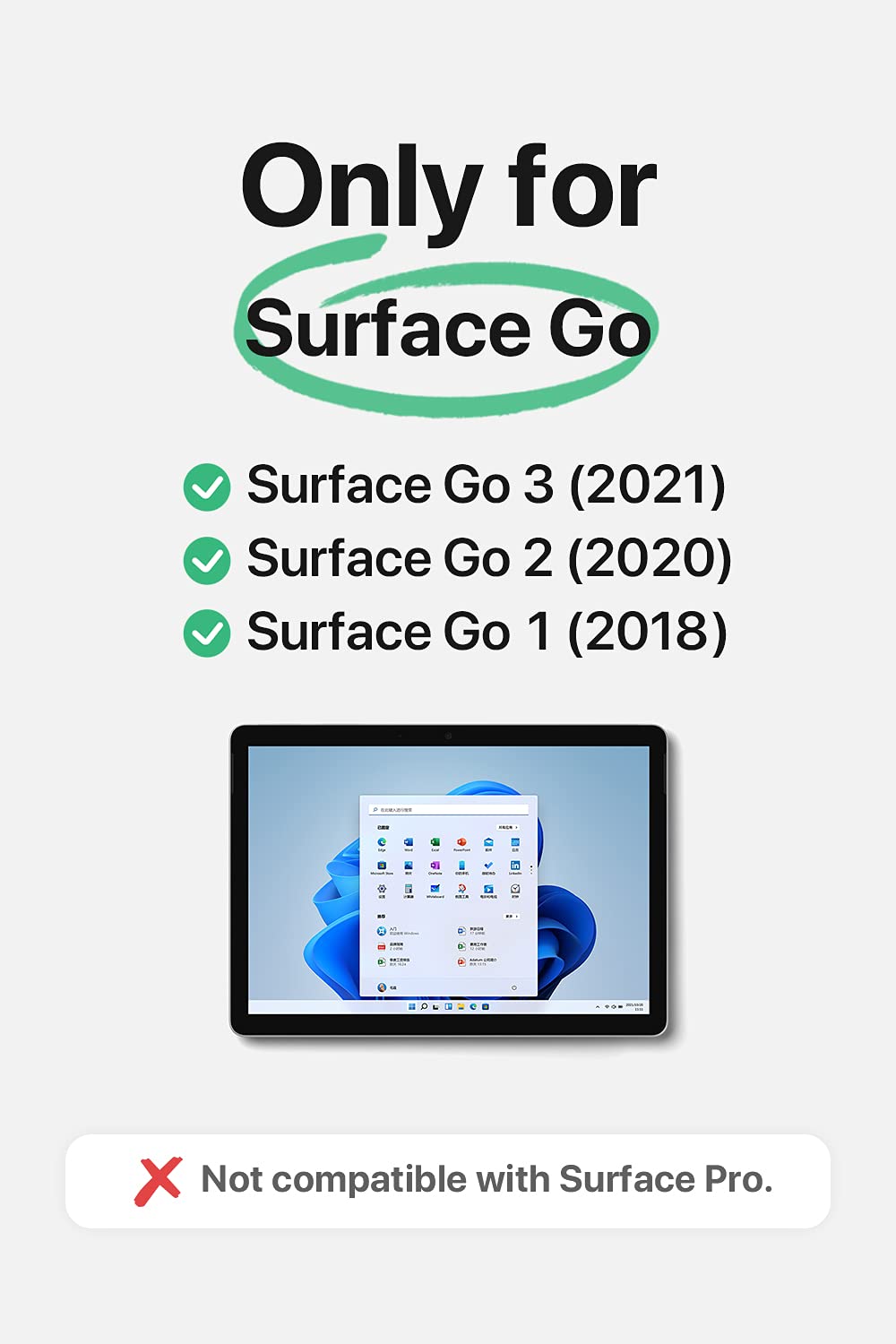 Inateck Surface Go Keyboard, Bluetooth 5.1, 7-Color Backlight, Compatible with Surface Go 4(2023), Surface Go 3(2021), Go 2 (2020), Surface Go 1(2018), KB02009 Black