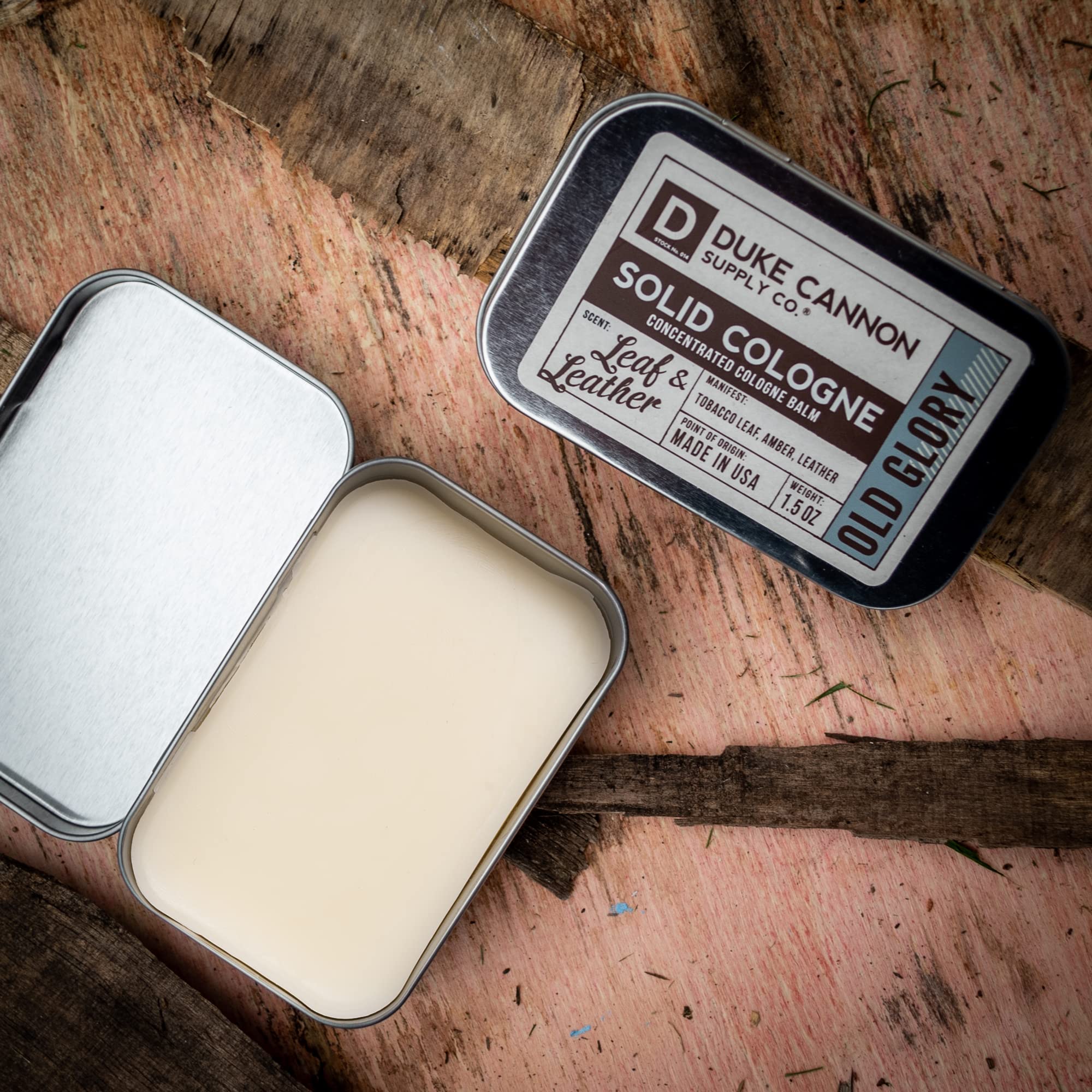 Duke Cannon Solid Cologne - Old Glory Premium Concentrated Cologne Balm, Fresh Tobacco, Amber, and Leather Scent, 1.5 oz. Travel Tin