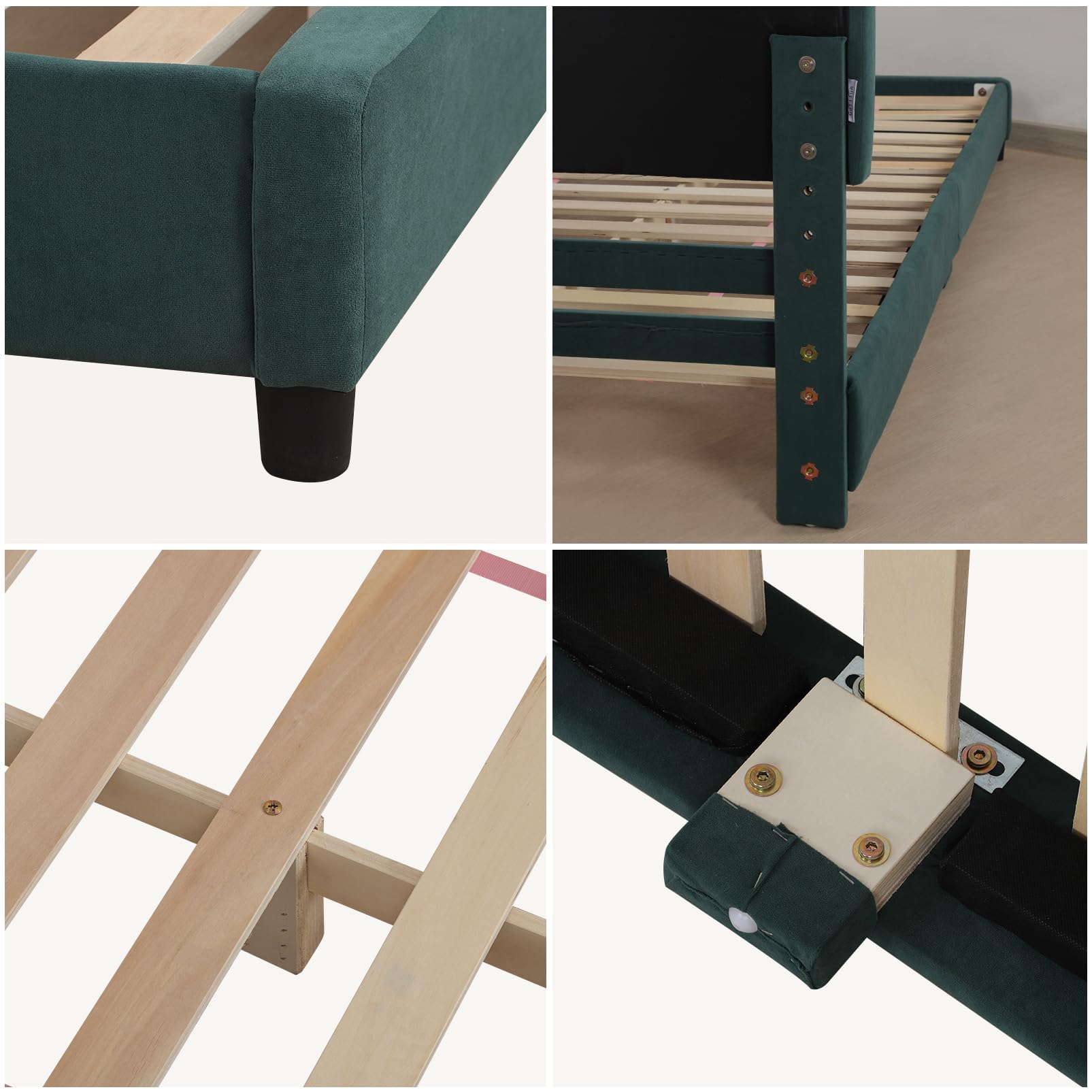 Getifun Upholstered Kids Twin Bed Frame, Velvet Wooden Kids Bed with Adjustable Headboard (Green)