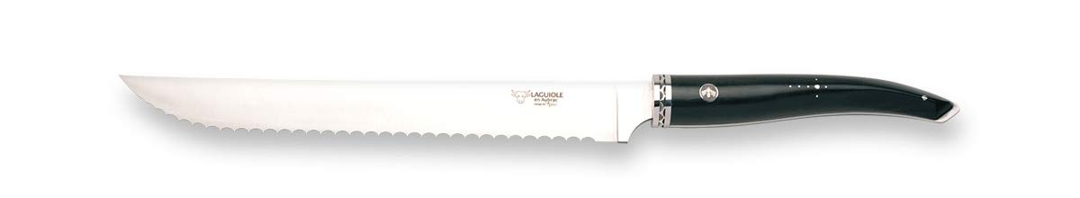 Laguiole en Aubrac Cuisine Gourmet Stainless Fully Forged Steel Made In France Bread Serrated Knife With Ebony Wood Handle, 9-in / 25cm