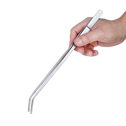 Daimay Aquarium Tweezers Stainless Steel Feeding Straight Tweezer Aqua Scaping Curved Tweezer for Fish Tank Aquatic Plants 10.6" Long