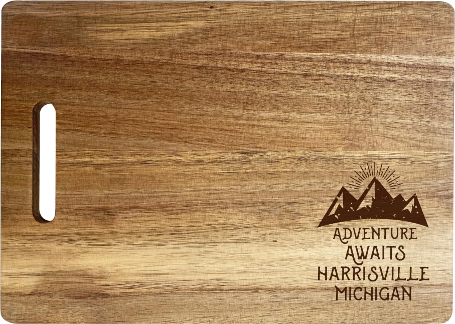 Harrisville Michigan Camping Souvenir Engraved Wooden Cutting Board 14" x 10" Acacia Wood Adventure Awaits Design