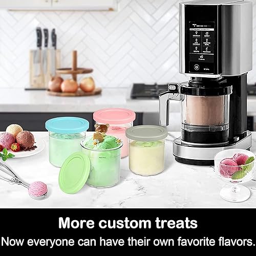 AZLESLOG 16 oz. Containers | Extra Replacement Pints and Lids - Compatible with NC300, NC301,CN305A, NC299AM Series Ice Cream Makers, Airtight and Dishwasher Safe (Pink+Blue+Green+Grey-4 Pack)