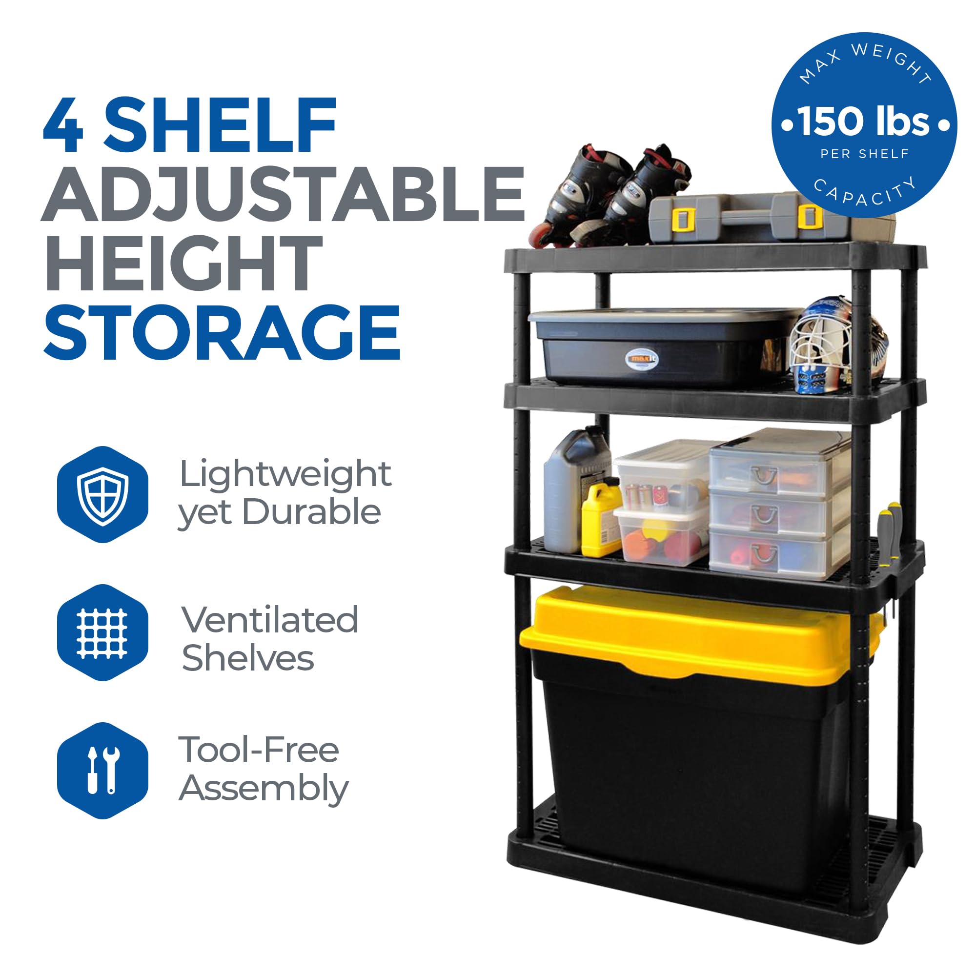 Gracious Living 4 Shelf Adjustable Height Medium Duty Storage Unit 14 x 32 x 54.5" Organizer for Home, Garage, Basement, & Laundry, Black (2 Pack)