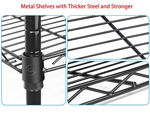 Hlyluo 4-Shelf Adjustable, Heavy Duty Storage Shelving Unit on Wheel Casters (210 lbs Loading Capacity per Shelf), Metal Organizer Wire Rack, Black (23.6L x 15.7W x 49.8H)