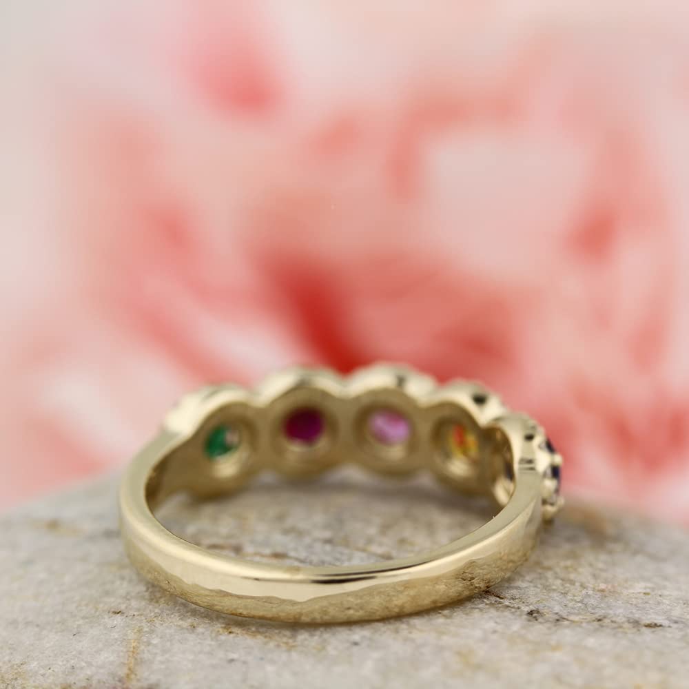 3-5 Birthstones Family Mothers Ring 10k White or Yellow or Rose Gold or Sterling Silver
