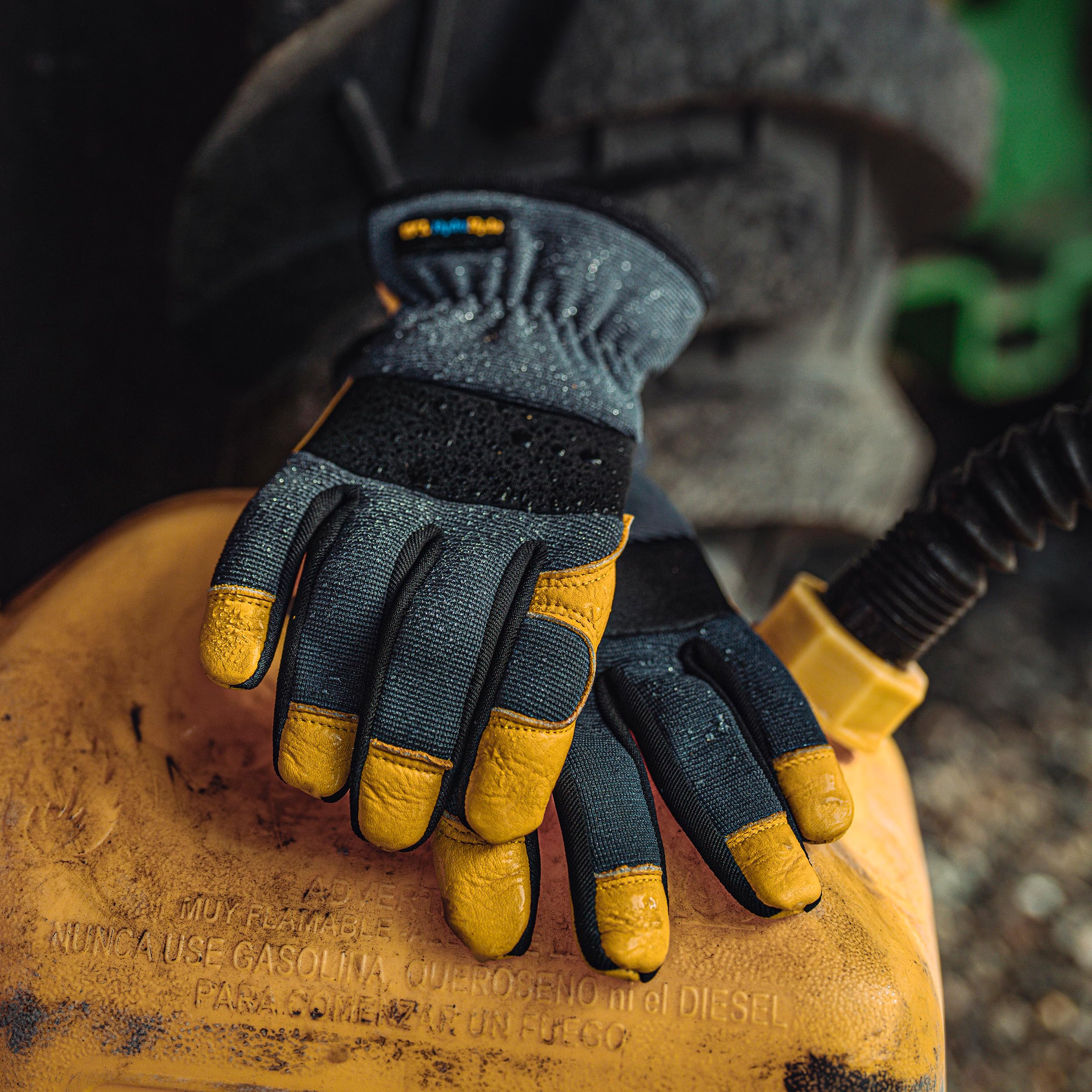 Wells Lamont Men's Slip On HydraHyde Water-Resistant Leather Palm Hybrid Work Gloves, XX-Large 3241XX, Gray