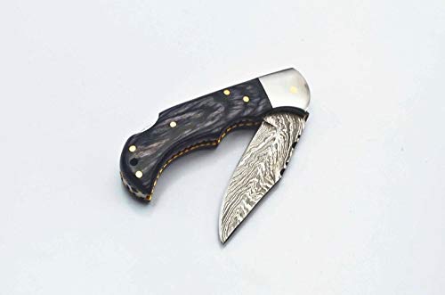 6.75'' Custom Hand Made Forged Knife Hunter Knife Damascus Steel Bowie Knife Handle Ironwood Folding with Leather Sheath