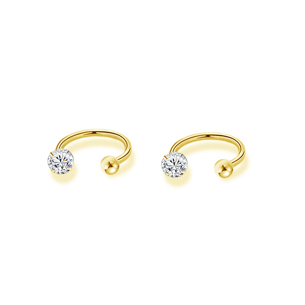 20g 4 Prong Cubic Zirconia Small Huggie Hoop Earrings Cartilage Tragus Helix Tiny Half Open Hoops Screw Back Stainless Steel Nose Rings Septum Lip Rings Crystal Piercing Jewelry for Women (clear cz, 6mm in gold)