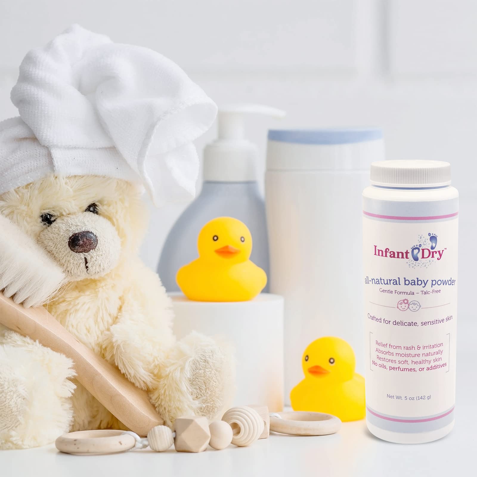 Infant Dry All Natural Baby Powder 5oz - Gentle Formula Talc Free, All Natural and Unscented Dusting Powder for Sensitive Baby Skin
