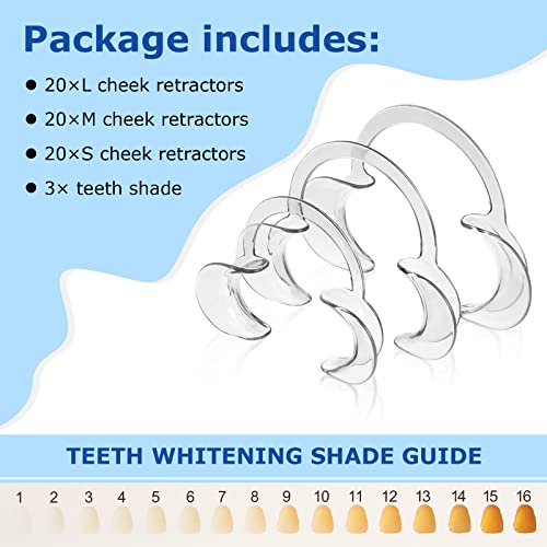 60 Pieces C Shape Teeth Whitening Cheek Retractor Autoclavable Dental Mouth Opener Clear Disposable Dental Lip Cheek Retractor for Dentist, Mouthguard Challenge Game, 20 Medium, 20 Large, 20 Small