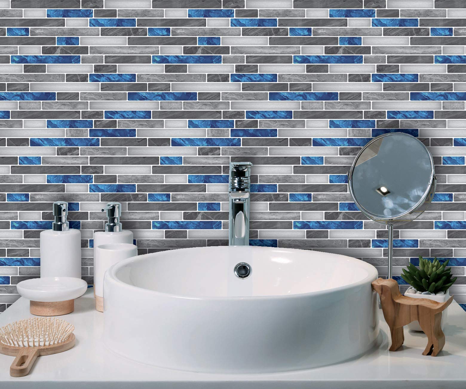 Art3d Peel & Stick Brick Kitchen Backsplash Self-Adhesive Wall Tile Stone Design, 10 Sheets, Blue Marlbe, 30 * 30cm (A17086P10)