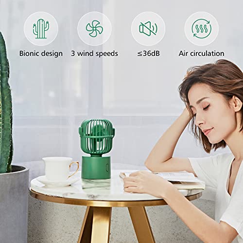 Bilibala Cute Cactus USB Fan, Small Quiet Desk Fan, 80° Rotation Oscillating Fan, 3 Speeds Strong Airflow, Portable Fan for Bedroom, Office, Home, Personal Fan for Desktop Decor, Green Mini Table Fan